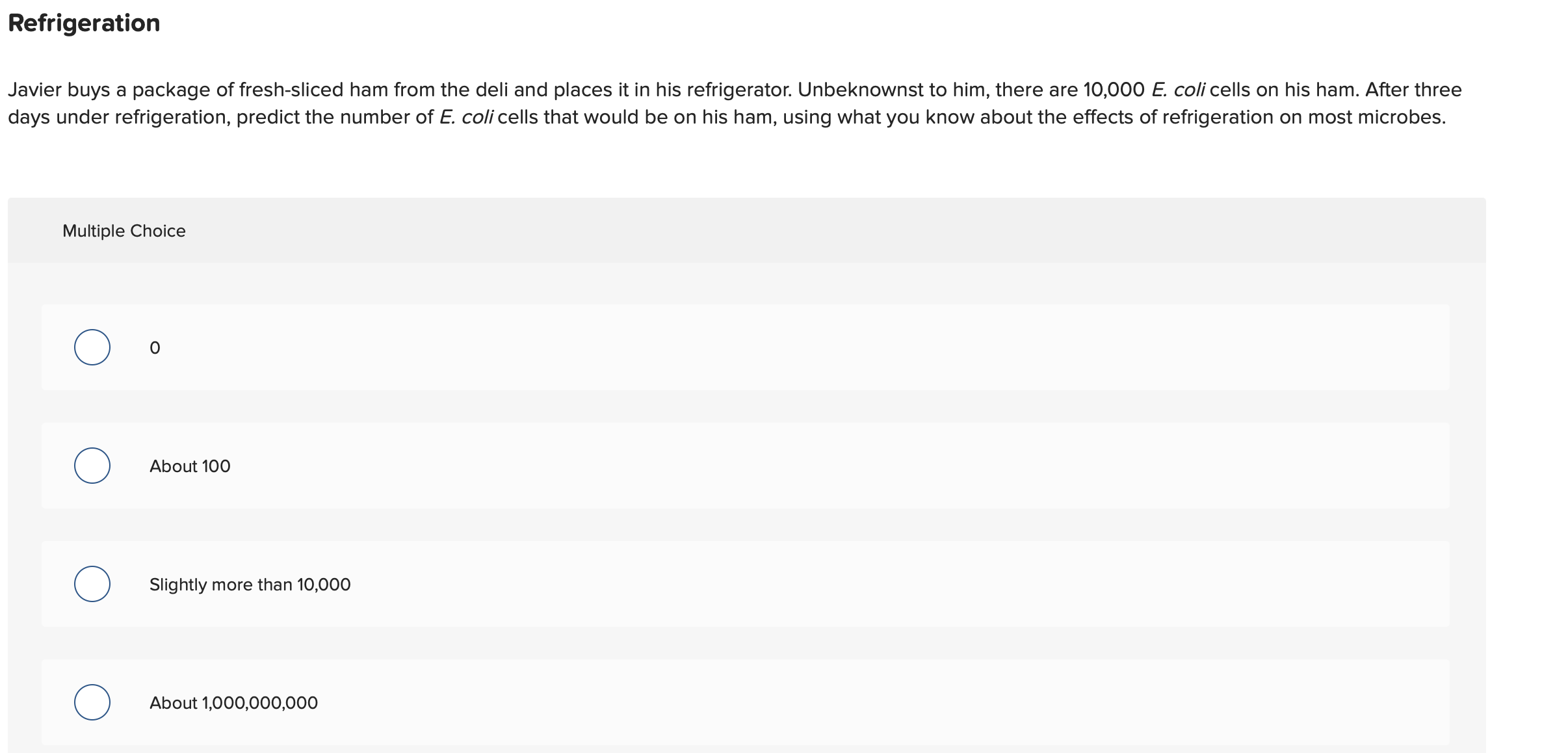 Solved RefrigerationJavier buys a package of fresh-sliced | Chegg.com