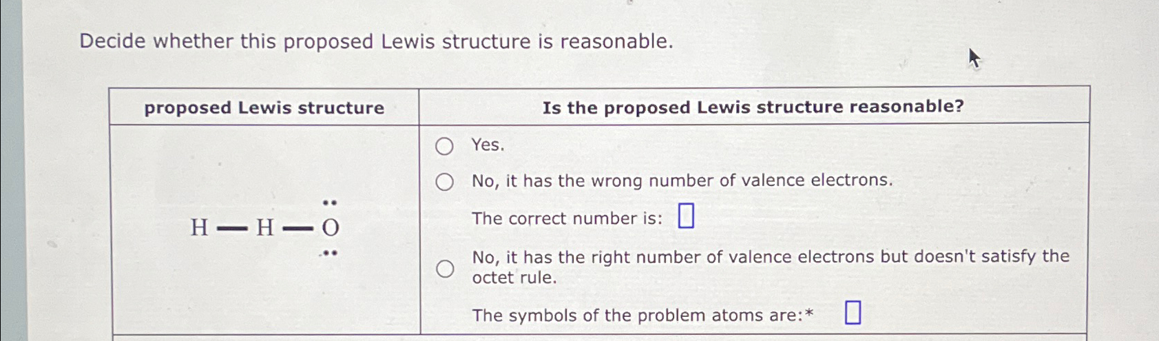 Solved Decide whether this proposed Lewis structure is | Chegg.com