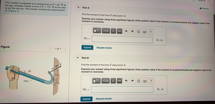 Solved The crowbar is subjected to a vertical force of P- 24 | Chegg.com