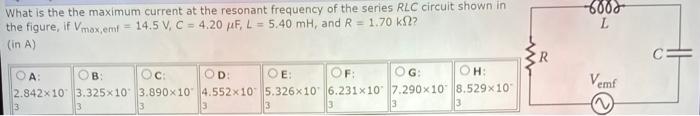 Solved What is the the maximum current at the resonant | Chegg.com