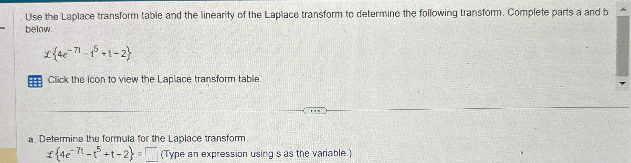 Solved Use the Laplace transform table and the linearity of | Chegg.com