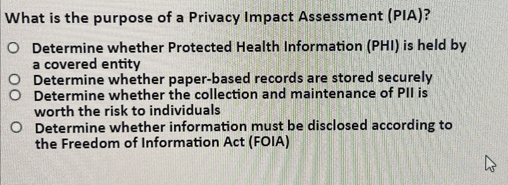 Solved What is the purpose of a Privacy Impact Assessment | Chegg.com