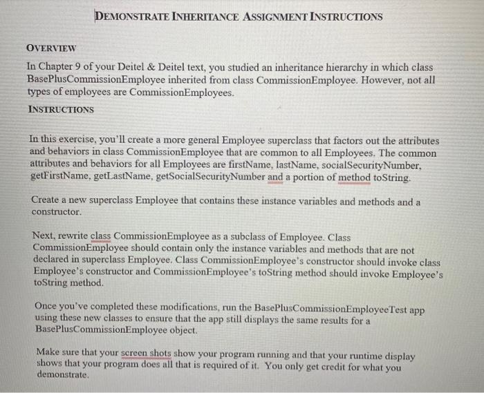 Solved DEMONSTRATE INHERITANCE ASSIGNMENT INSTRUCTIONS | Chegg.com