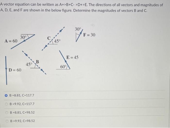 Solved A vector equation can be written as A+>B+C−>D+>E. The | Chegg.com
