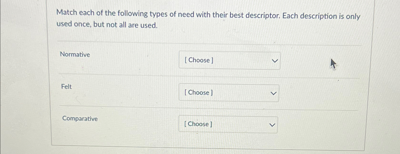 Solved Match each of the following types of need with their | Chegg.com