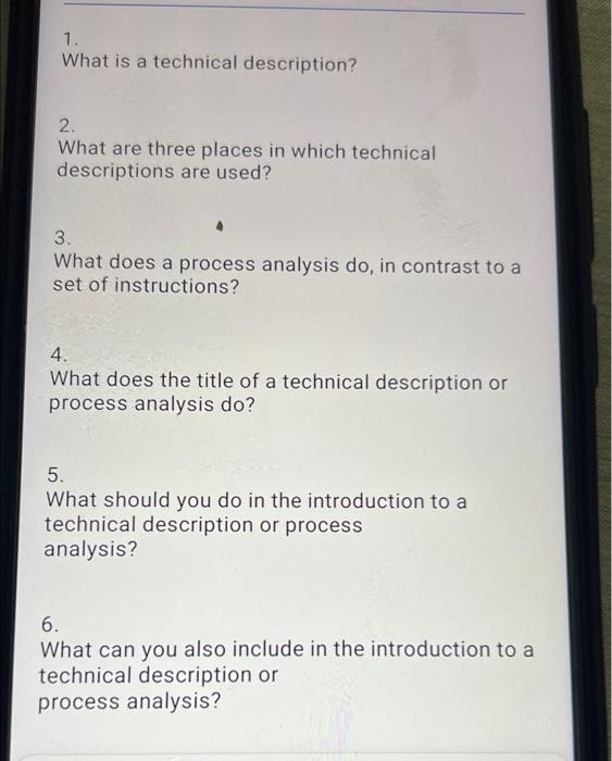 Solved 1. What is a technical description? 2. What are three | Chegg.com