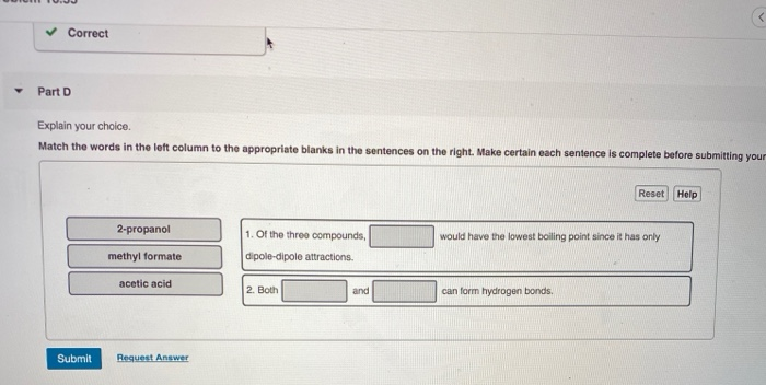 Solved Correct Part D Explain your choice Match the words | Chegg.com