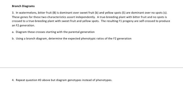 Solved Branch Diagrams 3. In watermelons, bitter fruit (B) | Chegg.com