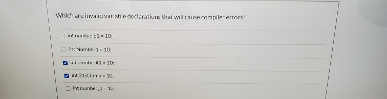 Solved Which are invalid variable declarations that will | Chegg.com