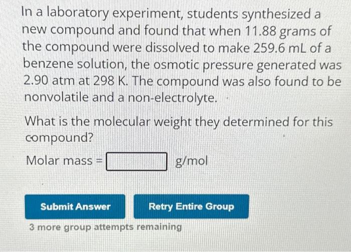 Solved In a laboratory experiment, students synthesized a | Chegg.com