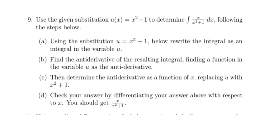 Solved Use the given substitution u(x)=x2+1 ﻿to determine | Chegg.com