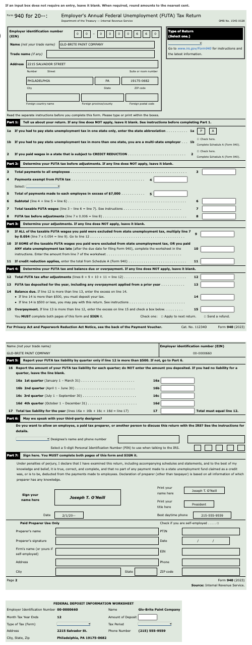 Complete Form 940, ﻿Employer's Federal Unemployment | Chegg.com