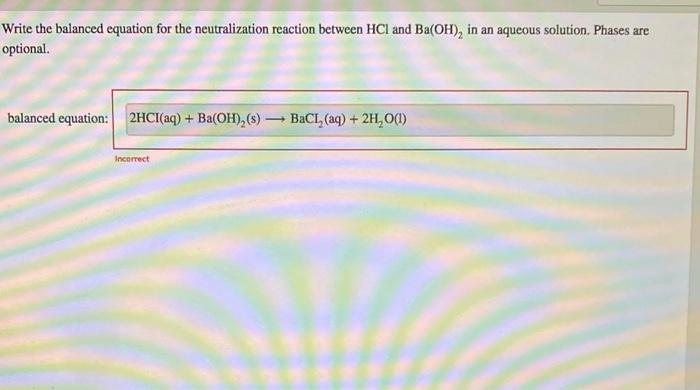 Solved Write the balanced equation for the neutralization | Chegg.com