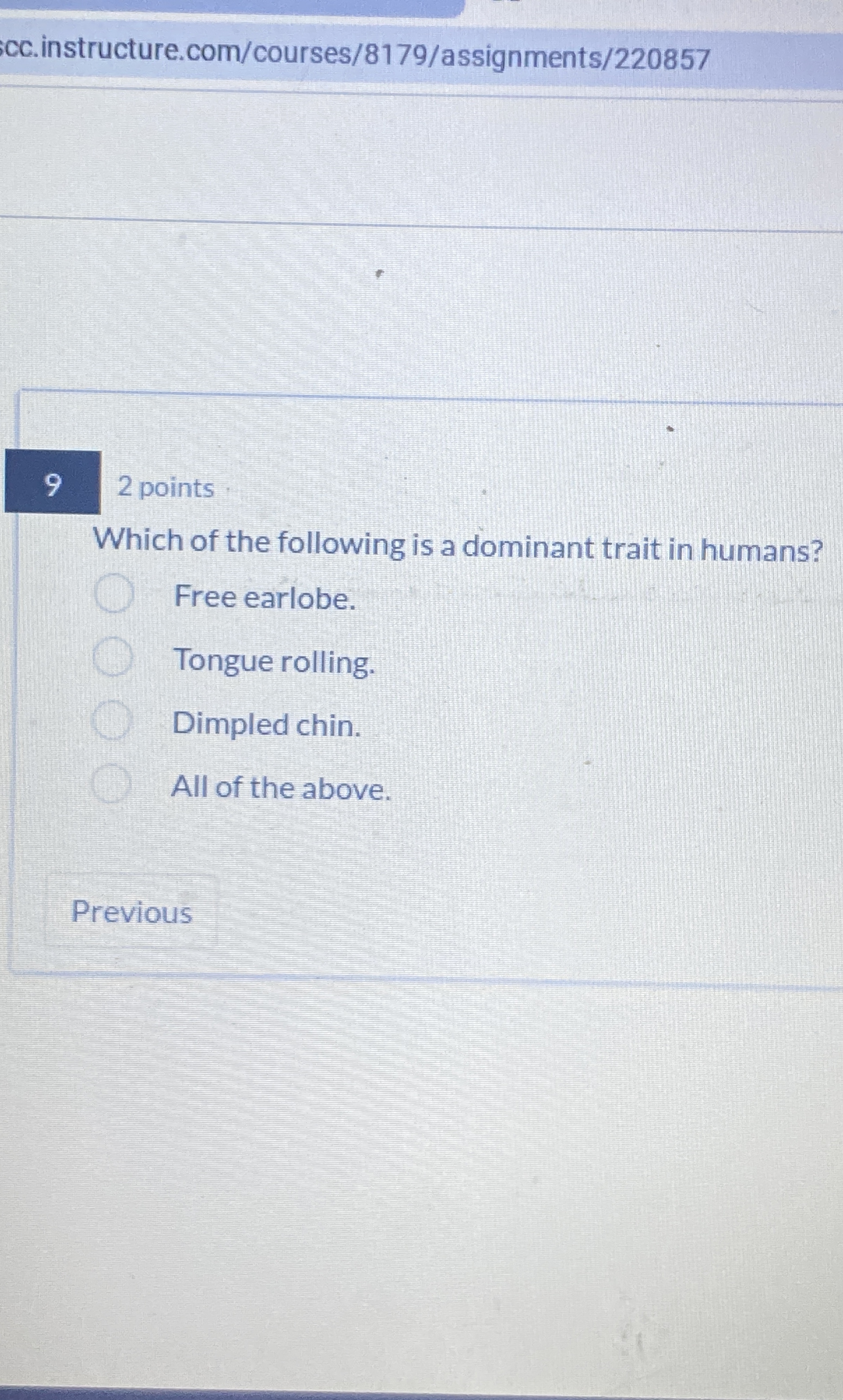 Solved Which of the following is a dominant trait in | Chegg.com