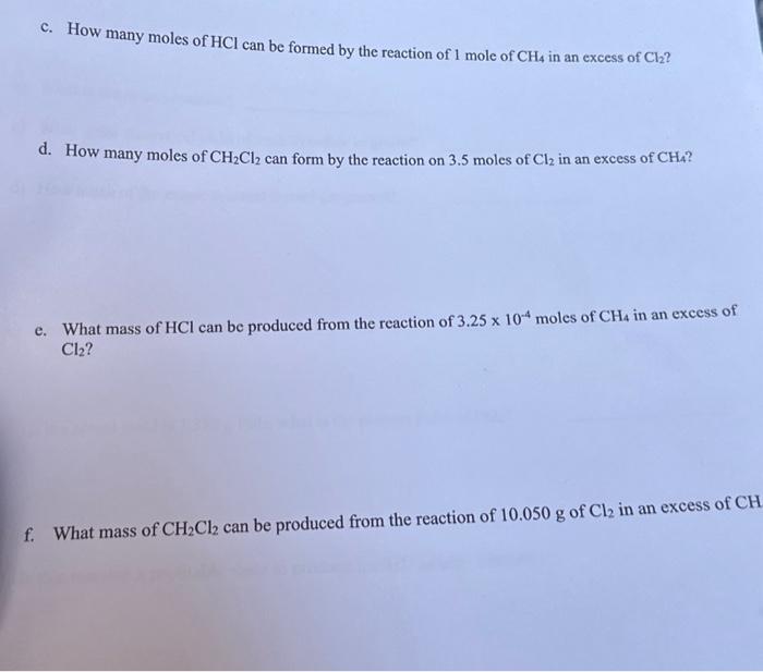 Solved c. How many moles of HCl can be formed by the | Chegg.com
