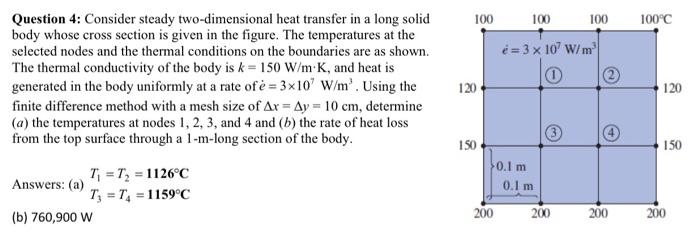 Solved Question 4: Consider steady two-dimensional heat | Chegg.com