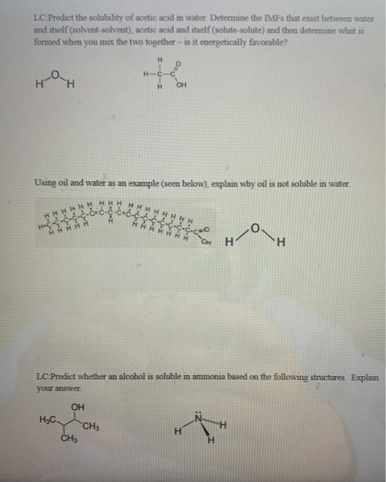 Solved LC Predict the solubility of acetic acid in water. | Chegg.com