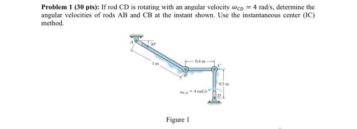 [Solved]: Problem 1(30pts) : If rod CD is rotating with an
