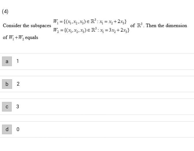 Solved (4) Consider the subspaces | Chegg.com