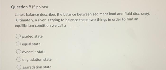 Solved Question 9 (5 points) Lane's balance describes the | Chegg.com
