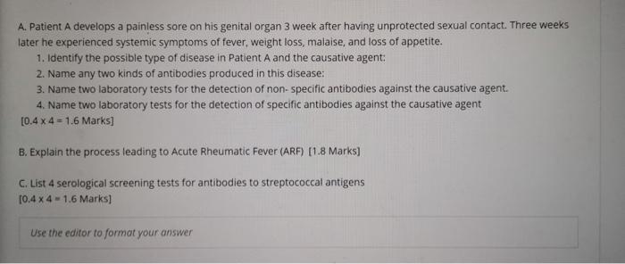 Solved A. Patient A develops a painless sore on his genital | Chegg.com