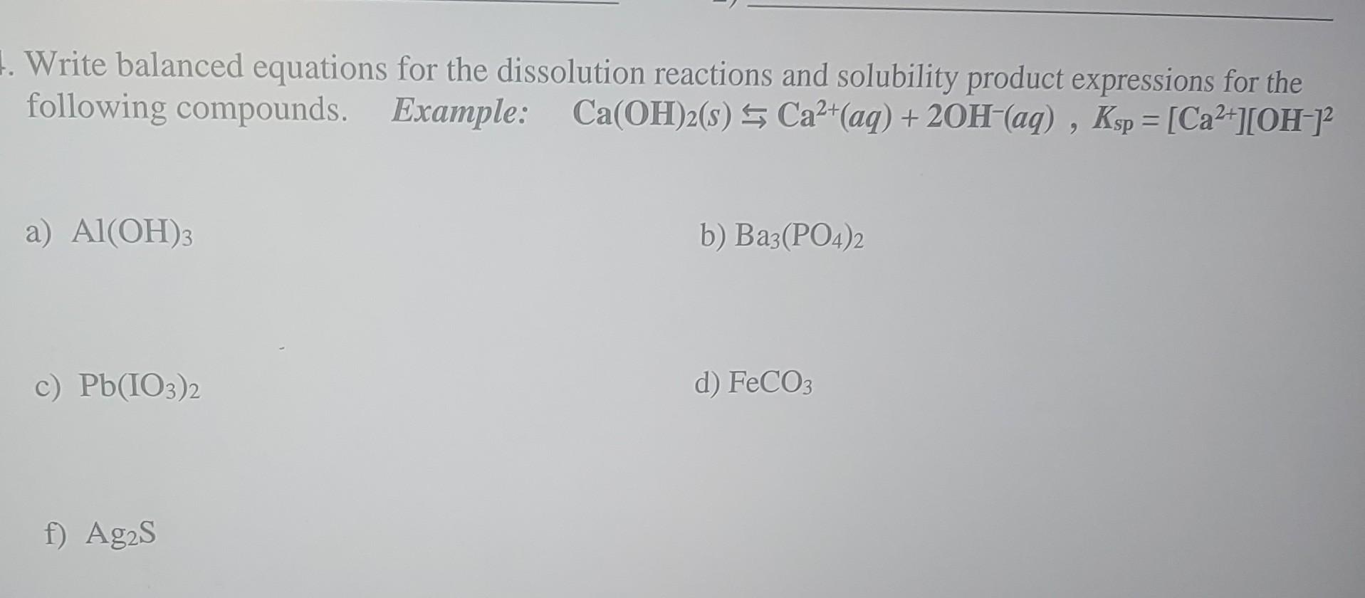 Solved Write Balanced Equations For The Dissolution