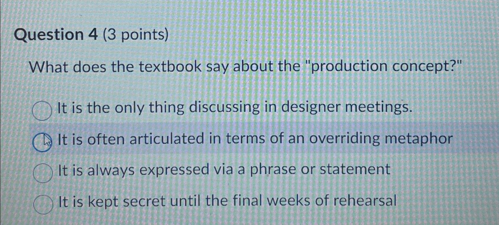 Solved Question 4 (3 ﻿points)What does the textbook say | Chegg.com
