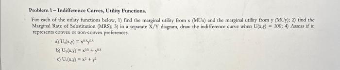 Solved Problem 1-Indifference Curves, Utility Functions. For | Chegg.com