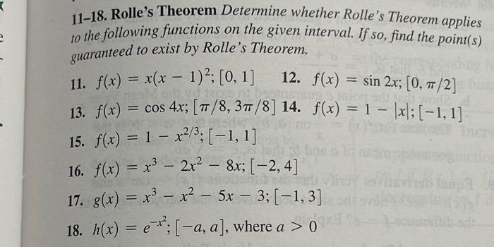 Solved 11-18. Rolle's Theorem Determine whether Rolle's | Chegg.com