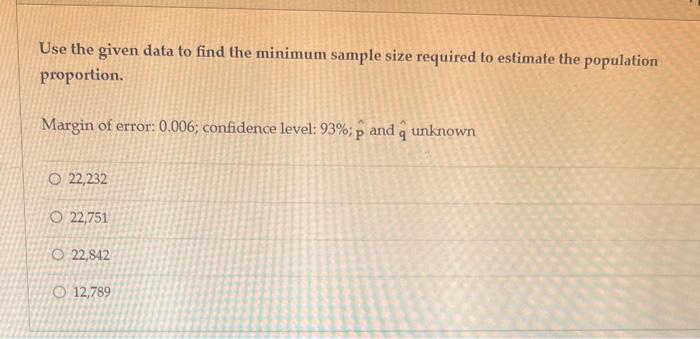 Solved Use the given data to find the minimum sample size | Chegg.com