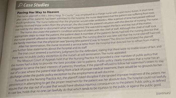 Case Studies Paving Her Way to Heaven after one of | Chegg.com