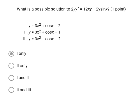 What is a possible solution to 2yy′=12xy−2ysinx? ( 1 | Chegg.com