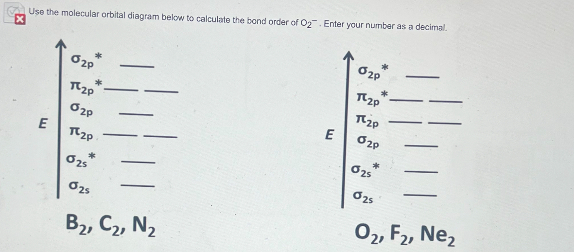 Solved xUse the molecular orbital diagram below to calculate | Chegg.com