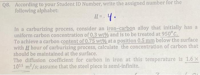 [Solved]: 8. According to your Student ID Number, write the