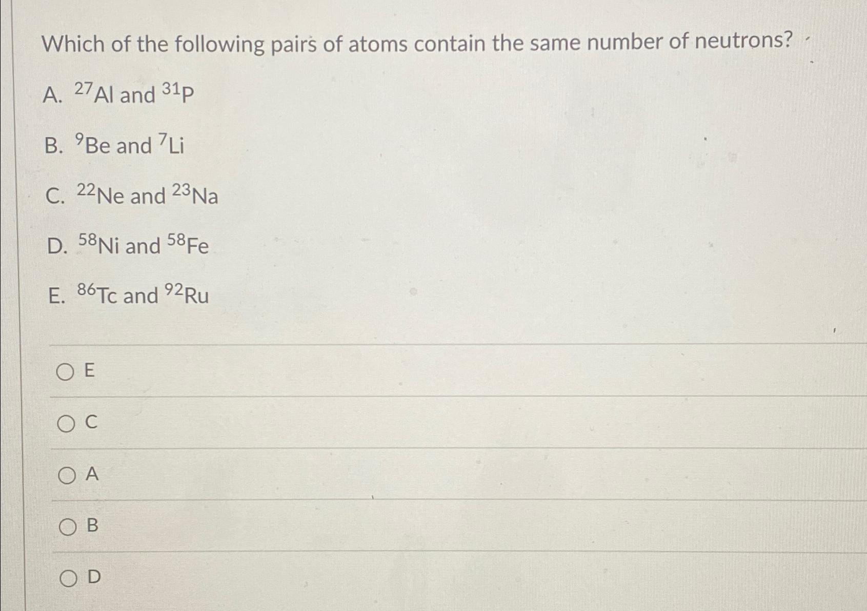 Solved Which of the following pairs of atoms contain the | Chegg.com