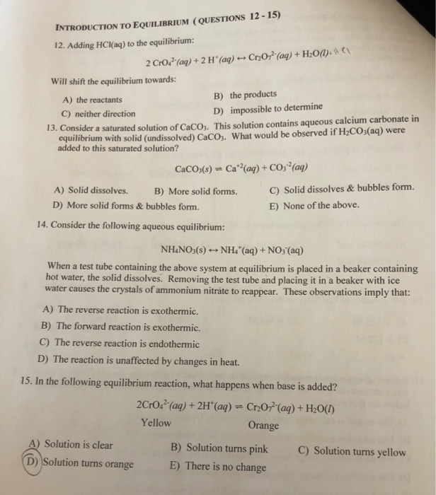 Solved INTRODUCTION TO EQUILIBRIUM (QUESTIONS 12 - 15) 12. | Chegg.com