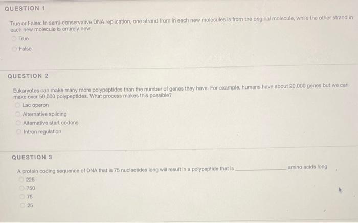 Solved True or False: In semi-conservative DNA replication, | Chegg.com