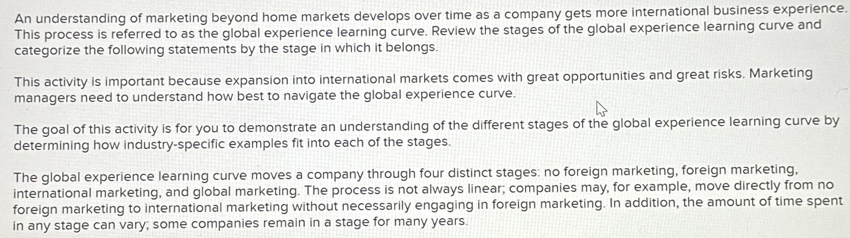 Solved An understanding of marketing beyond home markets | Chegg.com