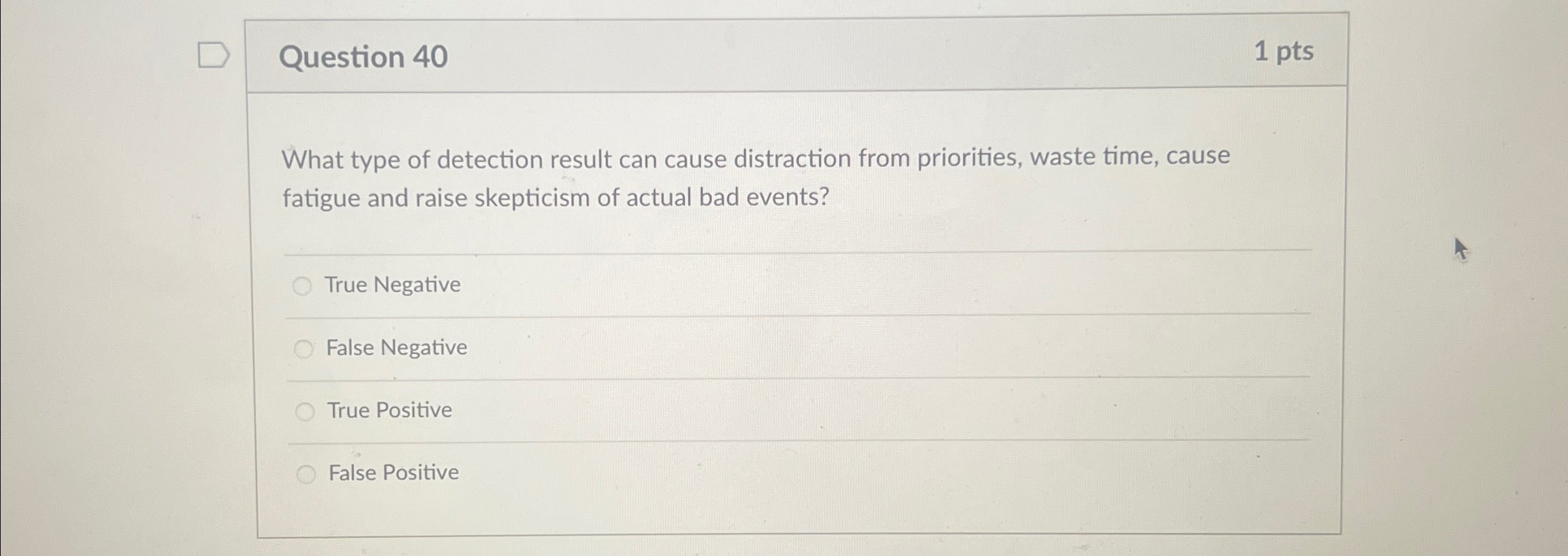 Solved Question 401 ﻿ptsWhat type of detection result can | Chegg.com