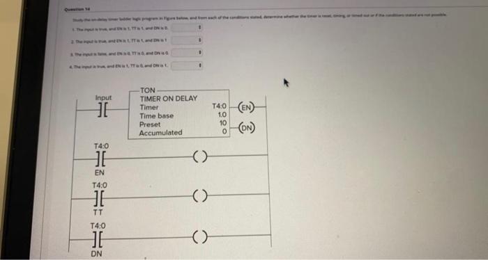 Solved + Input TON TIMER ON DELAY Timer Time base Preset | Chegg.com
