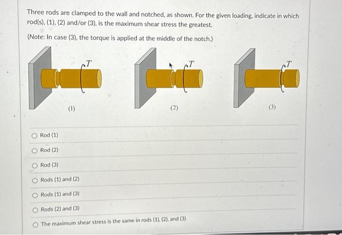 Solved Three rods are clamped to the wall and notched, as | Chegg.com