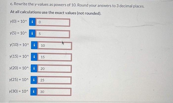 Solved c. Rewrite the y-values as powers of 10 . Round your | Chegg.com