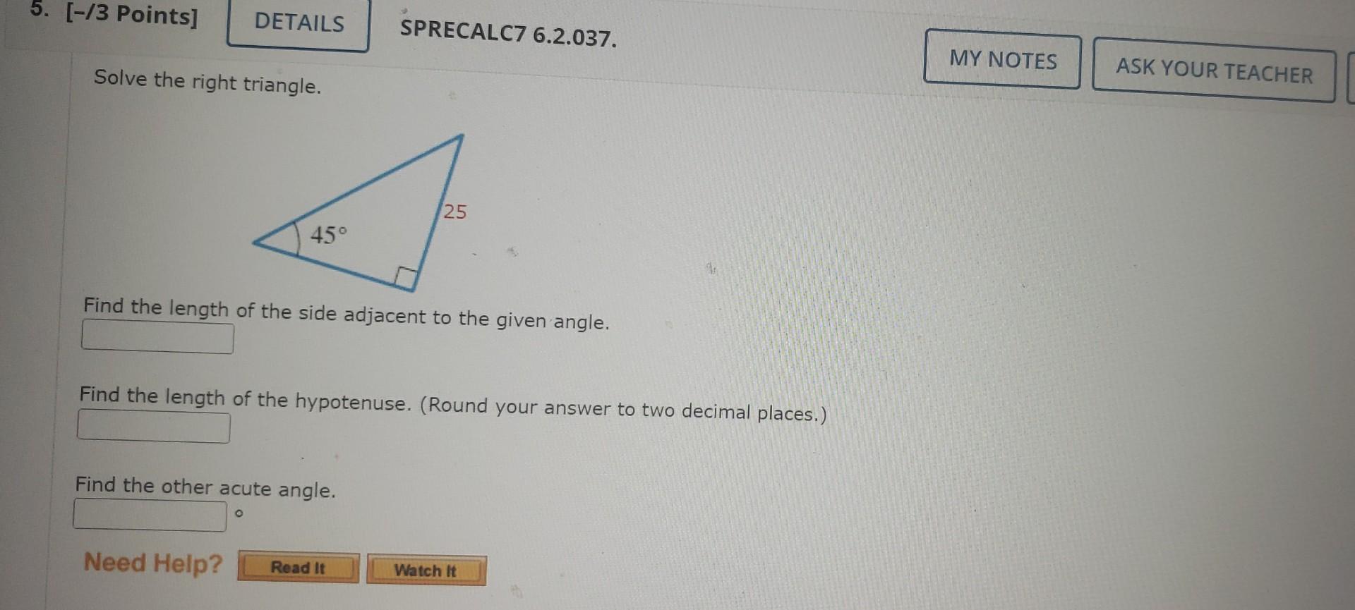 Solved Solve the right triangle. Find the lenath of the side | Chegg.com