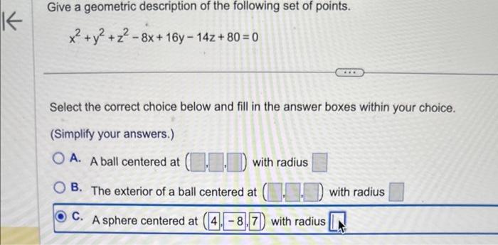 Solved Give a geometric description of the following set of | Chegg.com