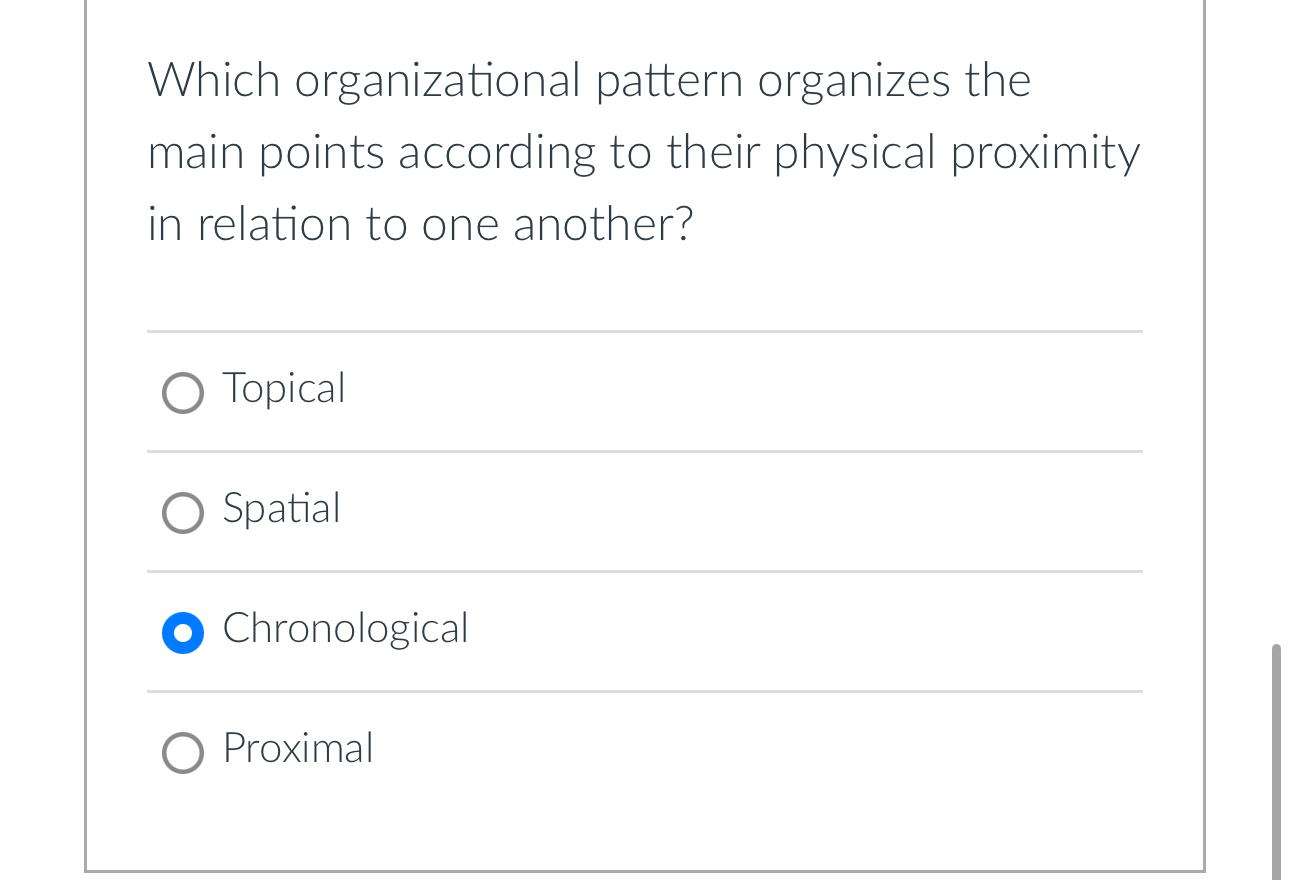 Solved Which organizational pattern organizes the main | Chegg.com