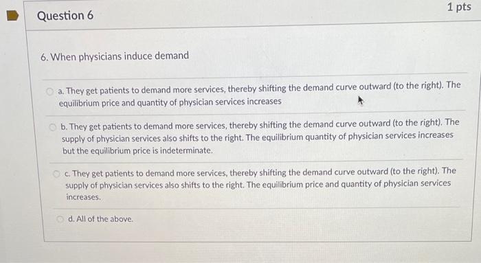 Solved 6. When physicians induce demand a. They get patients | Chegg.com