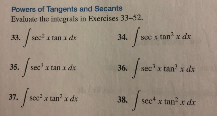 Solved Powers of Tangents and Secants Evaluate the integrals | Chegg.com