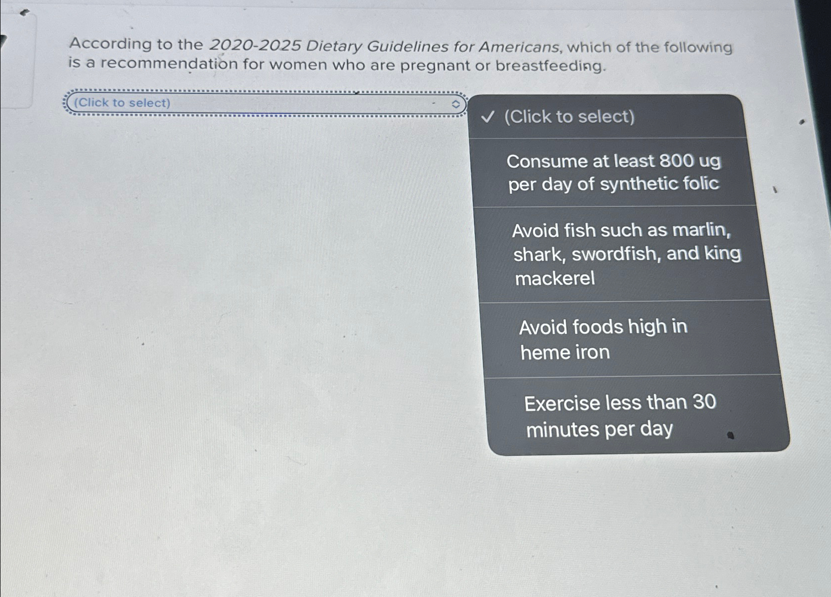 Solved According to the 2020-2025 ﻿Dietary Guidelines for | Chegg.com