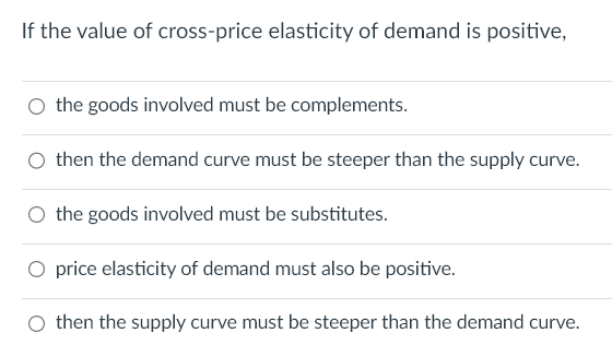 Solved If the value of cross-price elasticity of demand is | Chegg.com