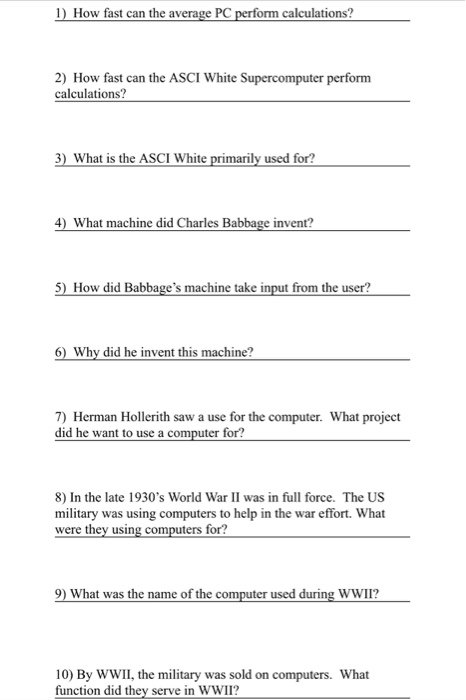 Solved 1) How fast can the average PC perform calculations? | Chegg.com